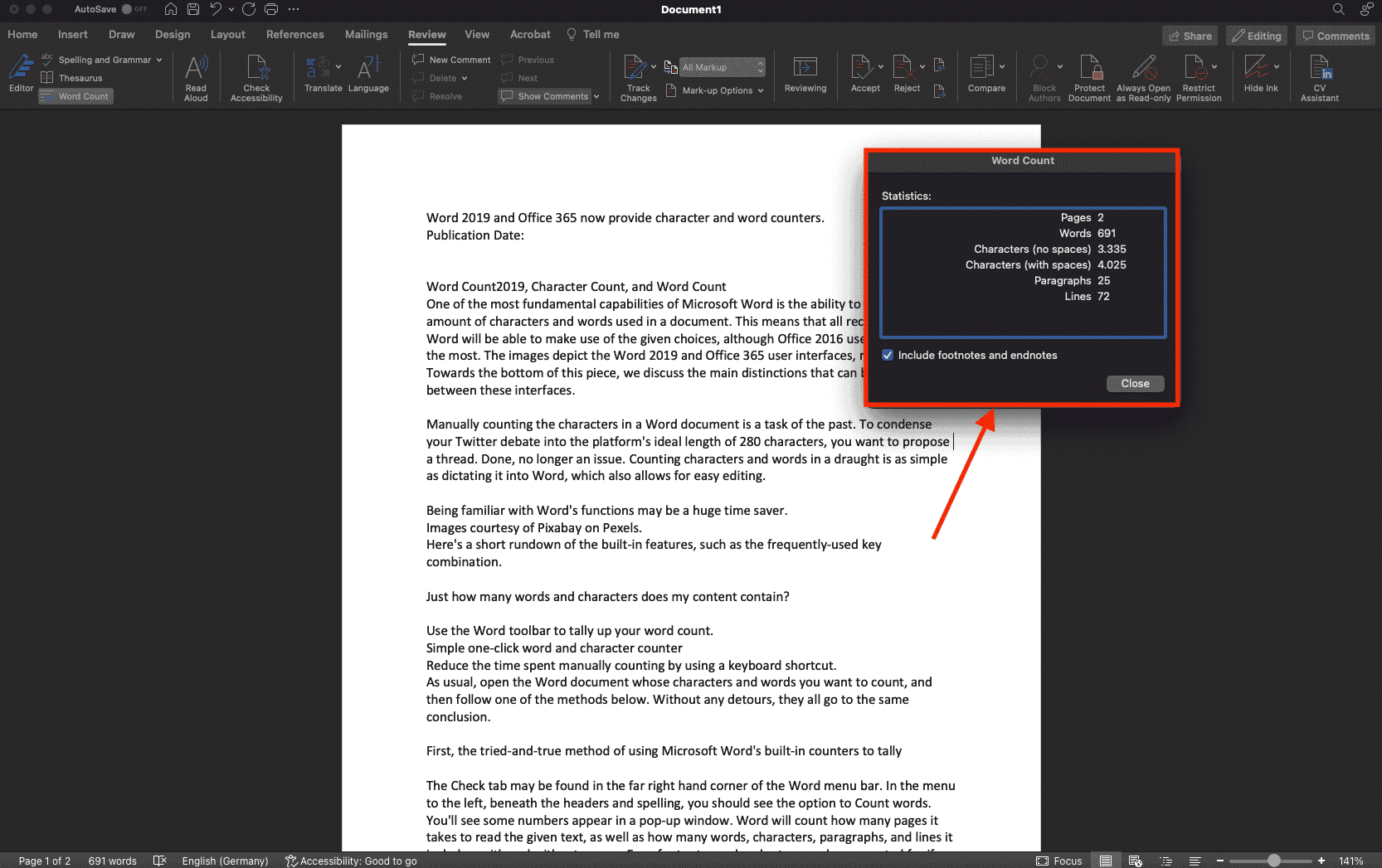 Word 2019 and Office 365 can now do a Character/Word count